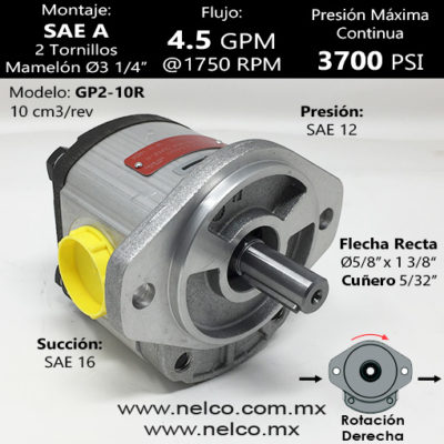 Bomba de engranes hidraulica 2.1 GPM SAE AA 3300 PSI